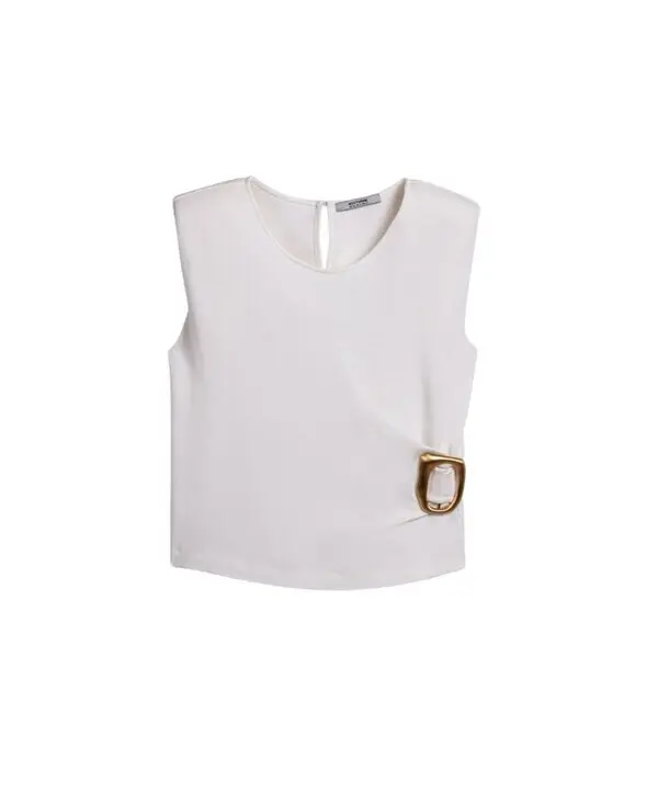 NOCTURNE Sleeveless Buckle Detail Blouse - Open White