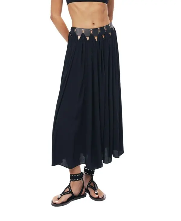 NOCTURNE Pleated Midi Skirt With Ring Detail