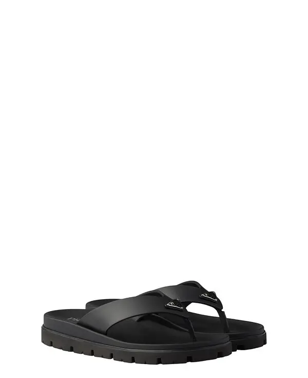 Prada Rubber Thong Sandals - Black