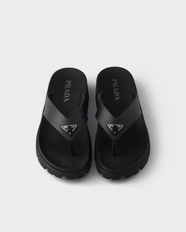 Prada Rubber Thong Sandals - Black