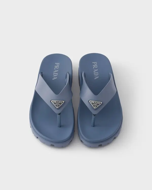 Prada Rubber Thong Sandals With Lug Sole - Blue