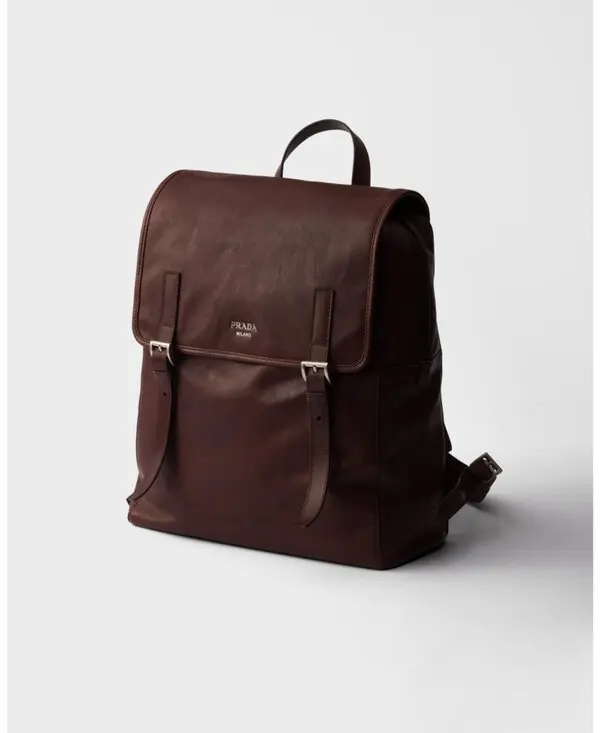 Prada Leather Buckled Flap Backpack