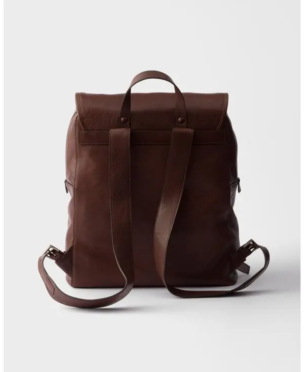 Prada Leather Buckled Flap Backpack