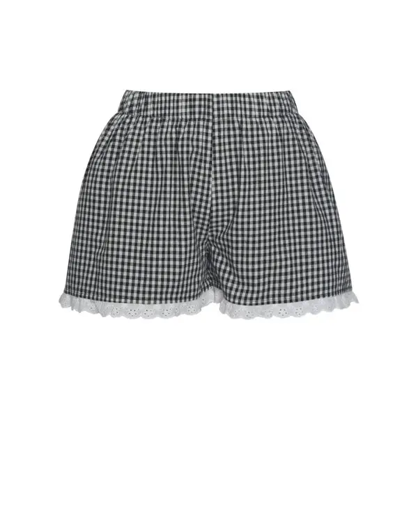 MISS CIRCLE NEW YORK Qutayla Gingham Lace Trim Shorts - Black