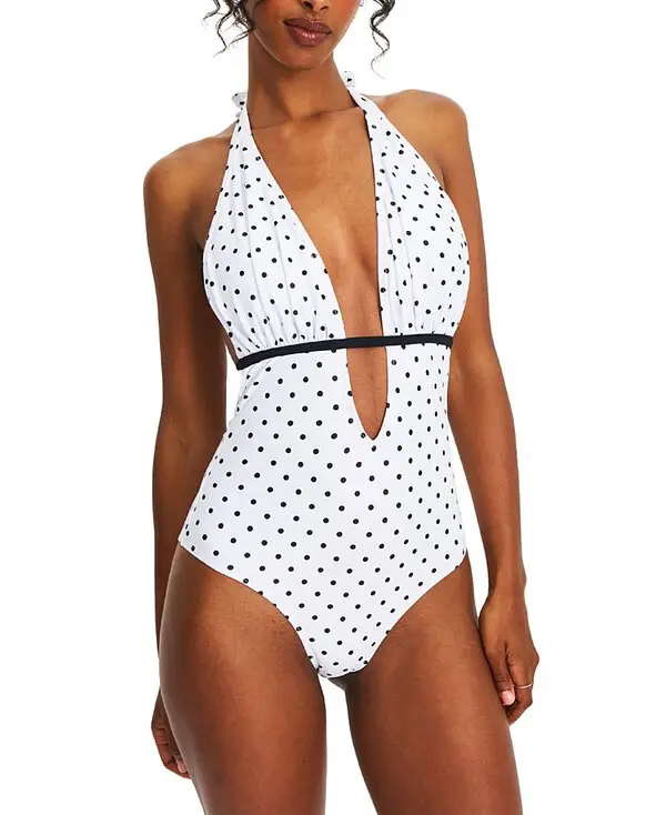 MISS CIRCLE NEW YORK Polka Dot Halterneck One-piece Swimsuit - White