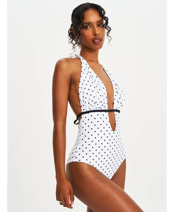 MISS CIRCLE NEW YORK Polka Dot Halterneck One-piece Swimsuit
