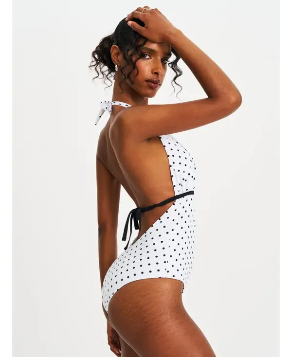 MISS CIRCLE NEW YORK Polka Dot Halterneck One-piece Swimsuit
