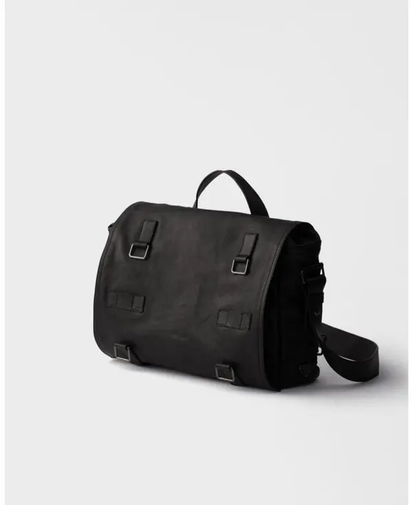 Prada Leather Messenger Bag With Buckled Straps
