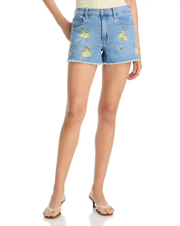 Aqua Embroidered Lemon Denim Shorts