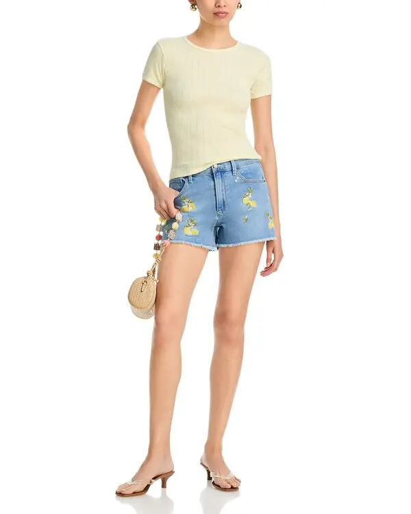 Aqua Embroidered Lemon Denim Shorts