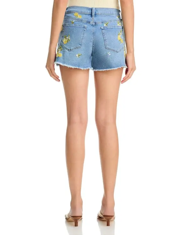 Aqua Embroidered Lemon Denim Shorts