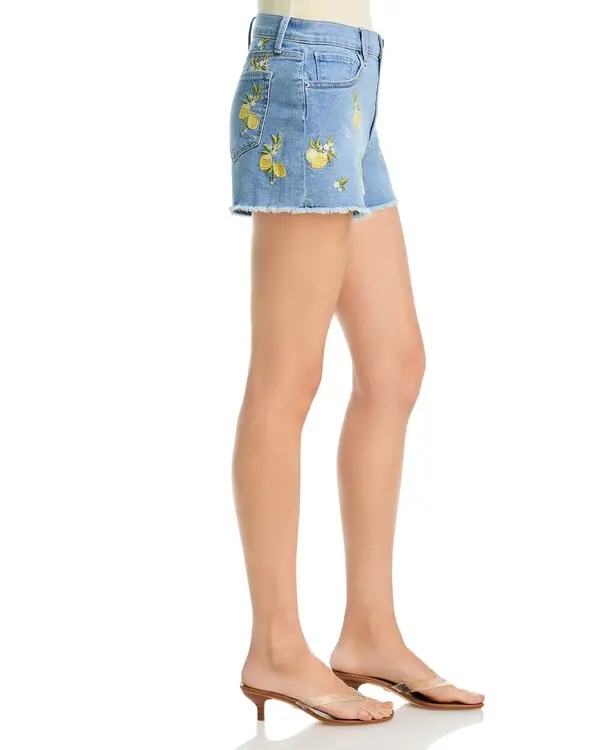 Aqua Embroidered Lemon Denim Shorts