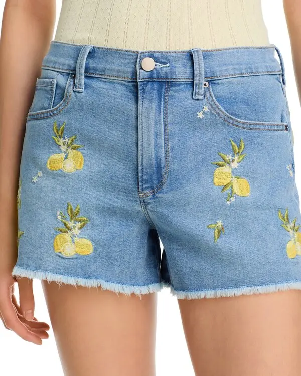 Aqua Embroidered Lemon Denim Shorts