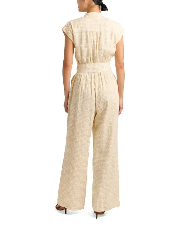 CARTOLINA Cap Sleeve Jumpsuit With Mandarin Collar And Belted Waist - Ivory