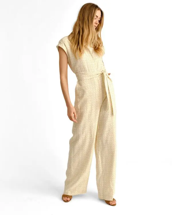 CARTOLINA Cap Sleeve Jumpsuit With Mandarin Collar And Belted Waist - Ivory