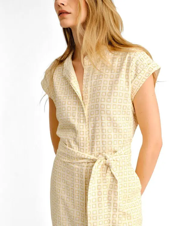 CARTOLINA Cap Sleeve Jumpsuit With Mandarin Collar And Belted Waist - Ivory