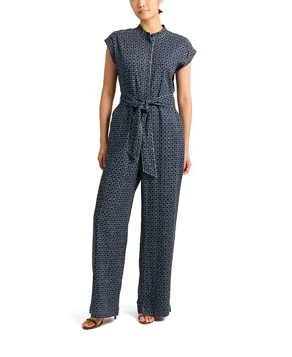 CARTOLINA Cap Sleeve Jumpsuit With Mandarin Collar And Belted Waist - Midnight Blue
