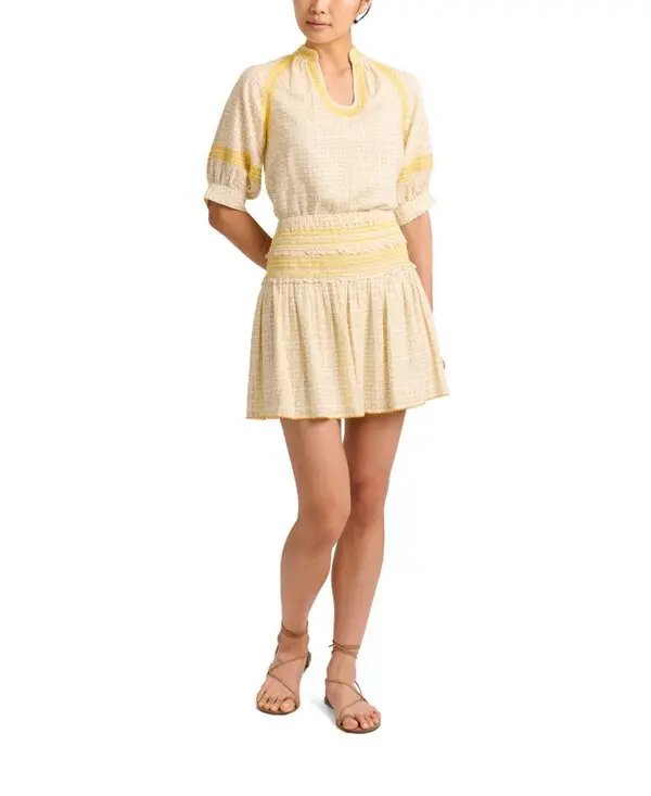 CARTOLINA Eleanor Top Geometric Print Viscose And Linen Blend - Ivory