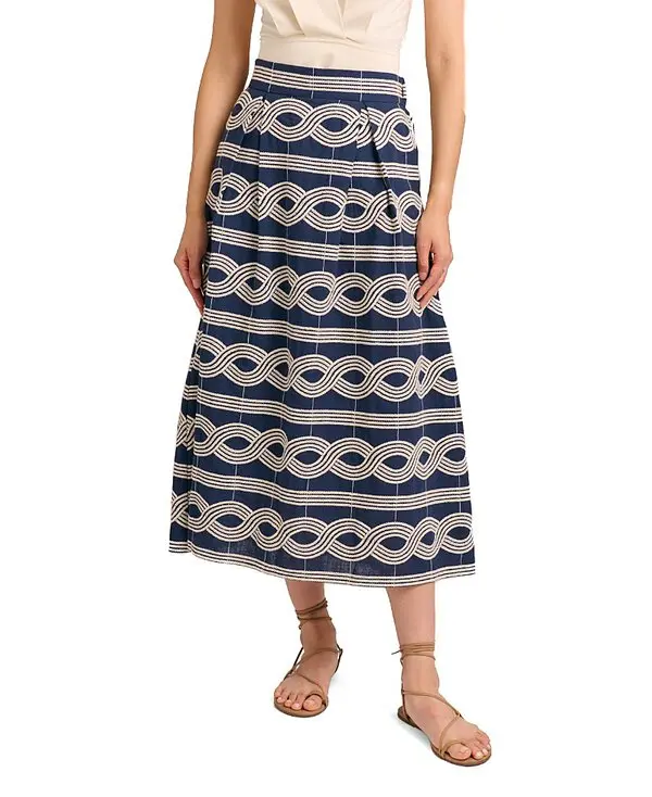 CARTOLINA Bea Embroidered Midi Skirt - Midnight Blue