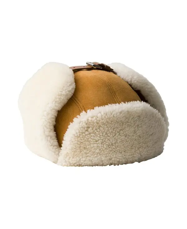 Prada Suede Shearling Trapper Hat - Neutral