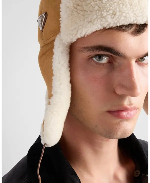 Prada Suede Shearling Trapper Hat