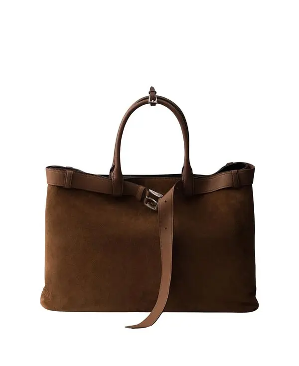 Prada Suede Buckled Tote Bag - Brown