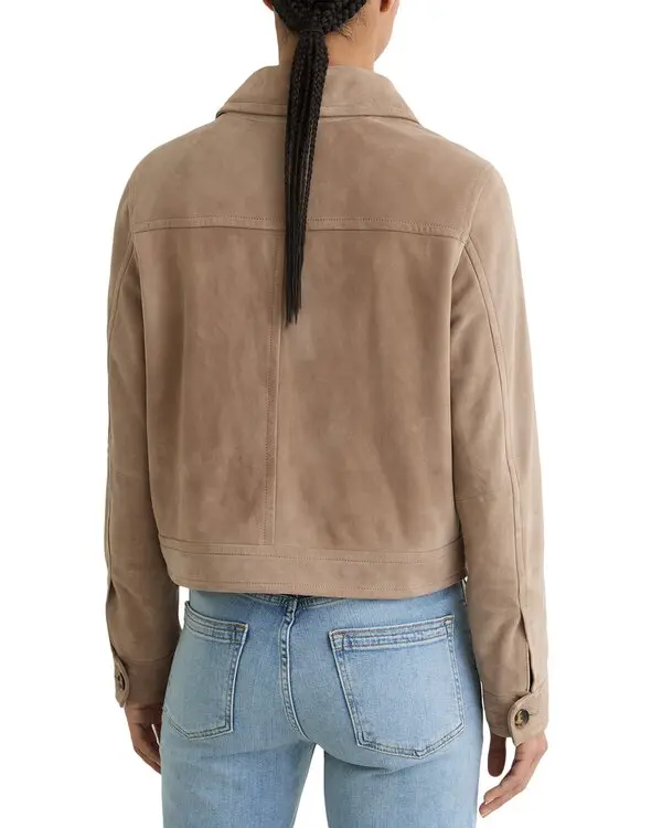 REISS Petites Suede Trucker Jacket - Neutral