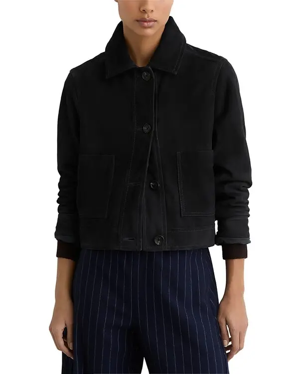 REISS Suede Trucker Jacket - Navy