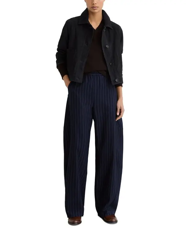 REISS Suede Trucker Jacket - Navy