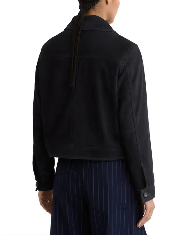 REISS Suede Trucker Jacket - Navy