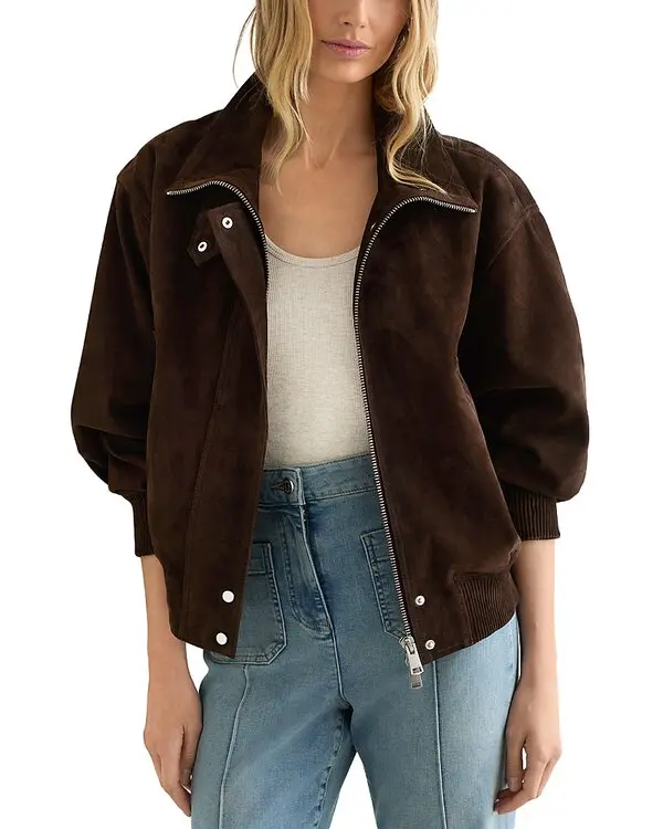 REISS Cara Suede Zip-up Jacket