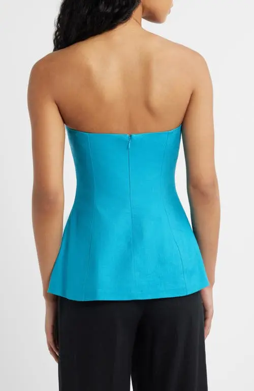Topshop Strapless Peplum Top In Linen Blend