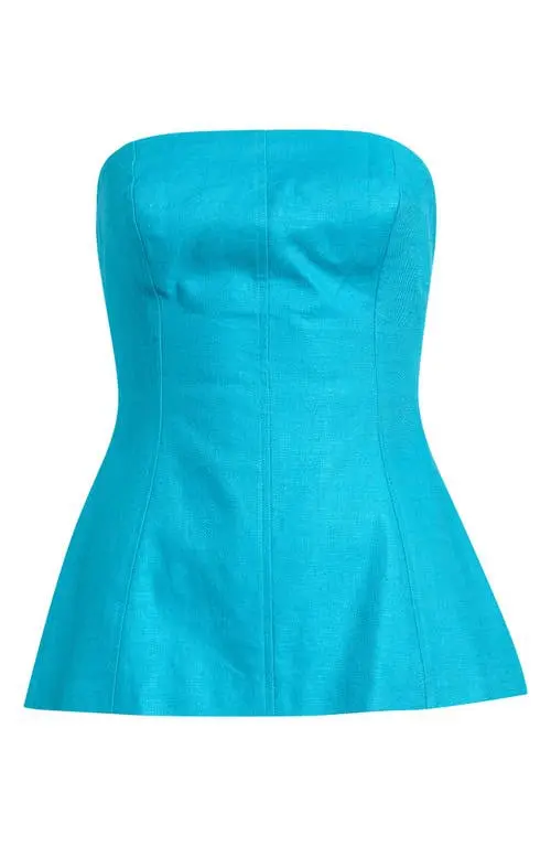 Topshop Strapless Peplum Top In Linen Blend