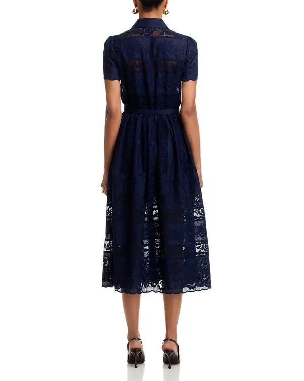 SELF-PORTRAIT Ramie Collared Midi Dress With Embroidery