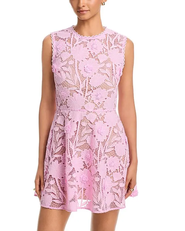 SELF-PORTRAIT Ramie Embroidered Midi Dress - Pink