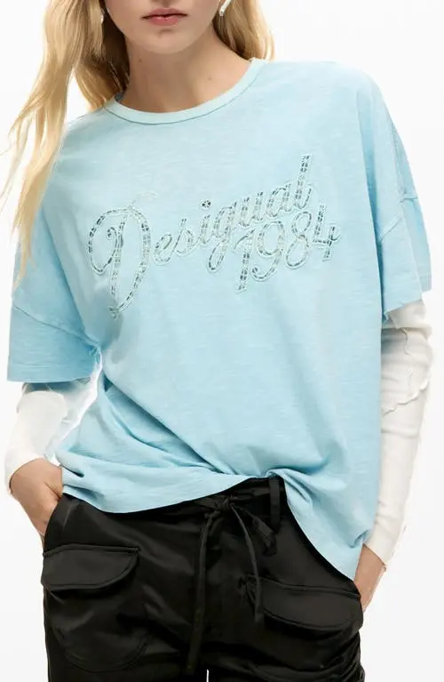 Desigual Logo Eyelet Cotton Graphic T-shirt