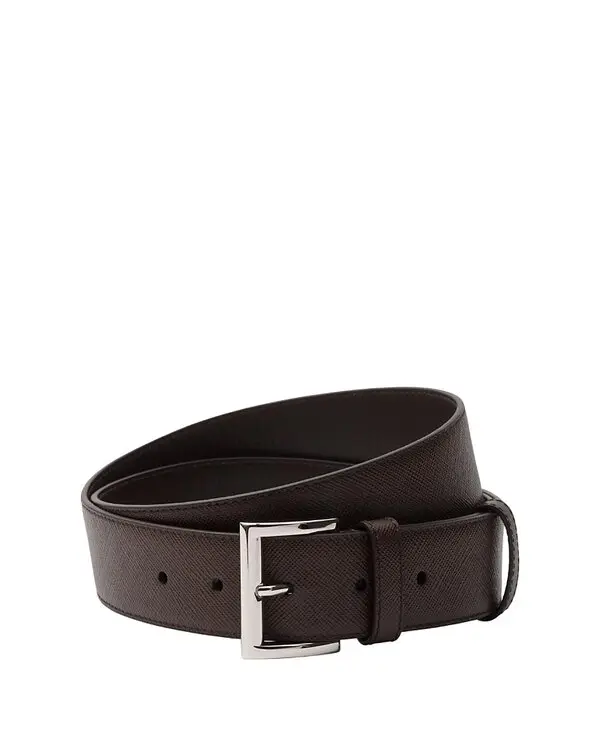 Prada Saffiano Leather Belt With Metal Buckle - Brown