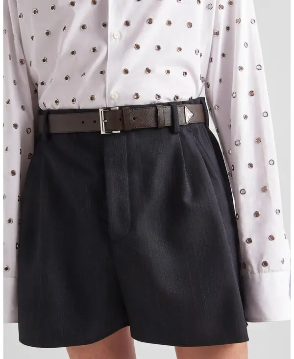 Prada Saffiano Leather Belt With Metal Buckle - Brown
