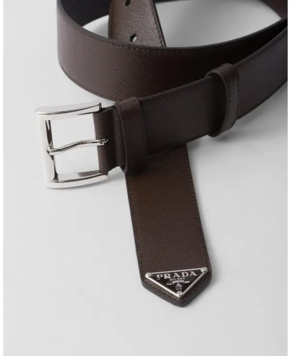 Prada Saffiano Leather Belt With Metal Buckle - Brown