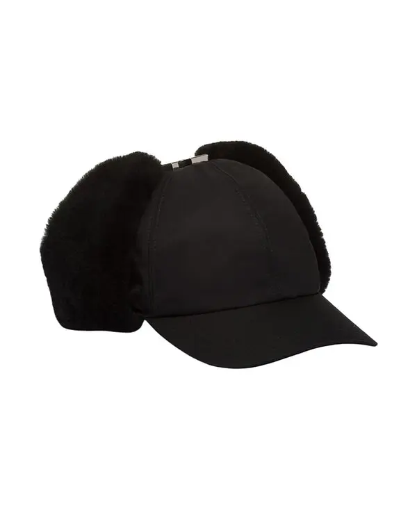 Prada Re-nylon And Shearling Hat - Black