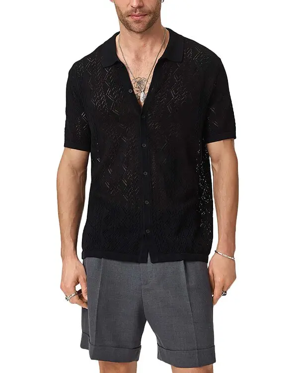 John Varvatos Short Sleeve Pointelle Knit Polo - Black