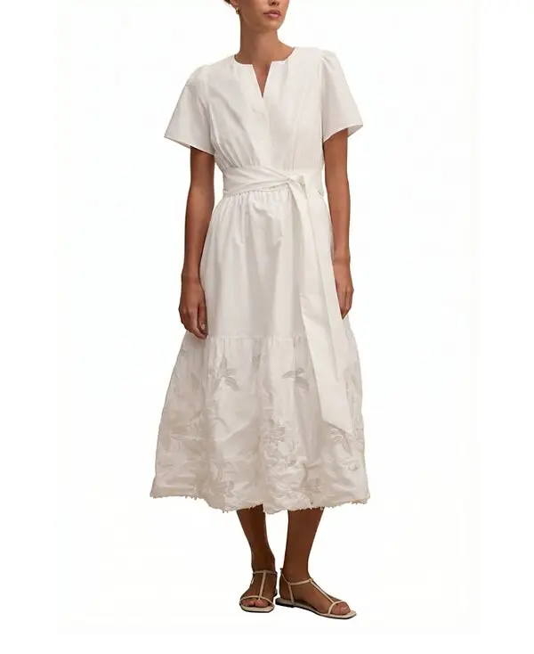 EVER NEW Matilda Embroidered Tie Midi Dress - Porcelain