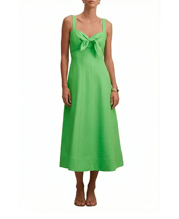 EVER NEW Kara Tie Front Linen Midi Dress - Shamrock