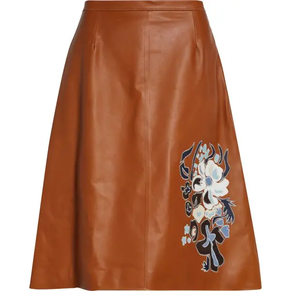 Marni Flower Intarsia Leather Skirt