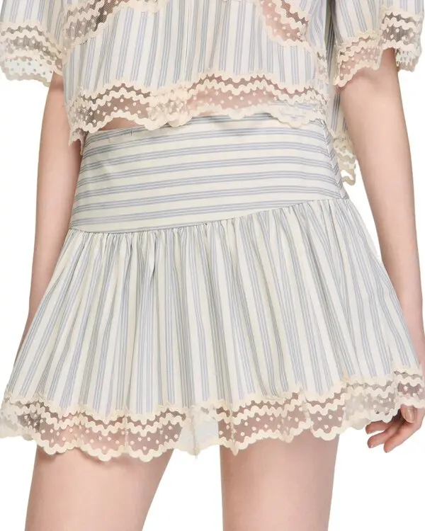 Sandro Striped Cotton Skort With Lace Trim - Ecru Bleu