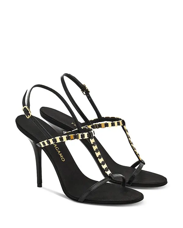 FERRAGAMO Estea 95 Chain Detail Sandals - Nero