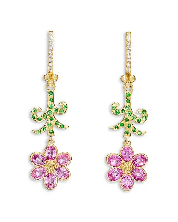 Temple St. Clair 18k Yellow Primavera Drop Earrings With Pink Sapphire, Diamond & Tsavorite Garnet - Gold