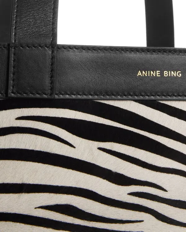 ANINE BING Zebra Leather Tote Bag - Print