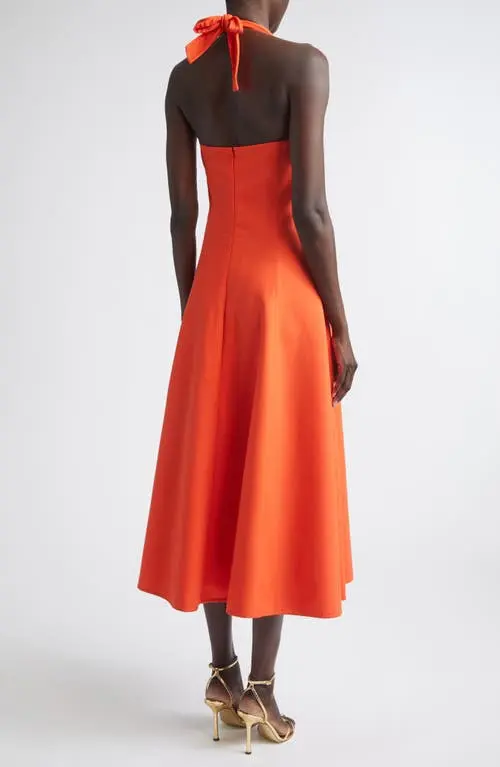 Oscar De La Renta Halter Neck Stretch Wool Fit & Flare Dress