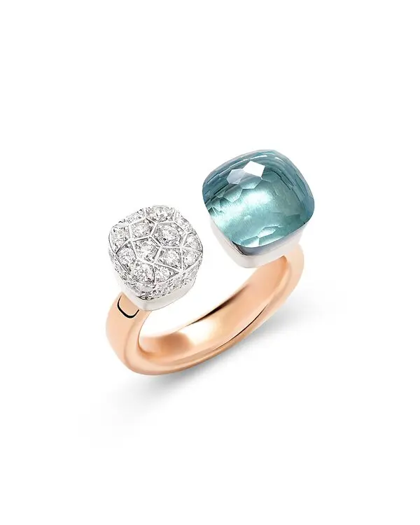 Pomellato 18k White & Rose Topaz & Diamond Cluster Cuff Ring - Gold